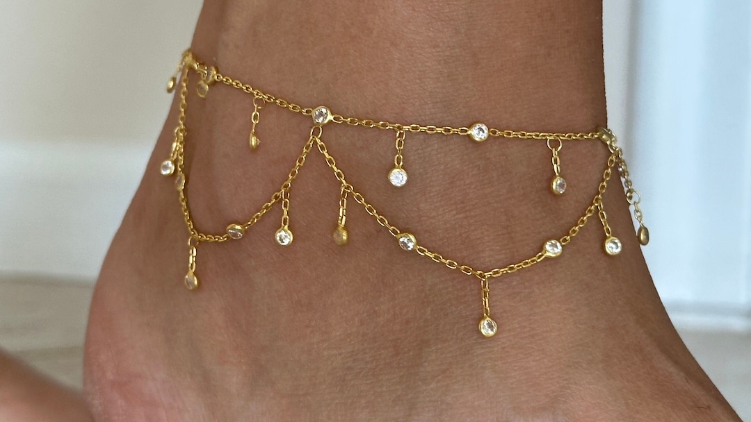 Anklet for Women, 14K Gold Rose Silver Anklet, Layered Chain Ankle ...