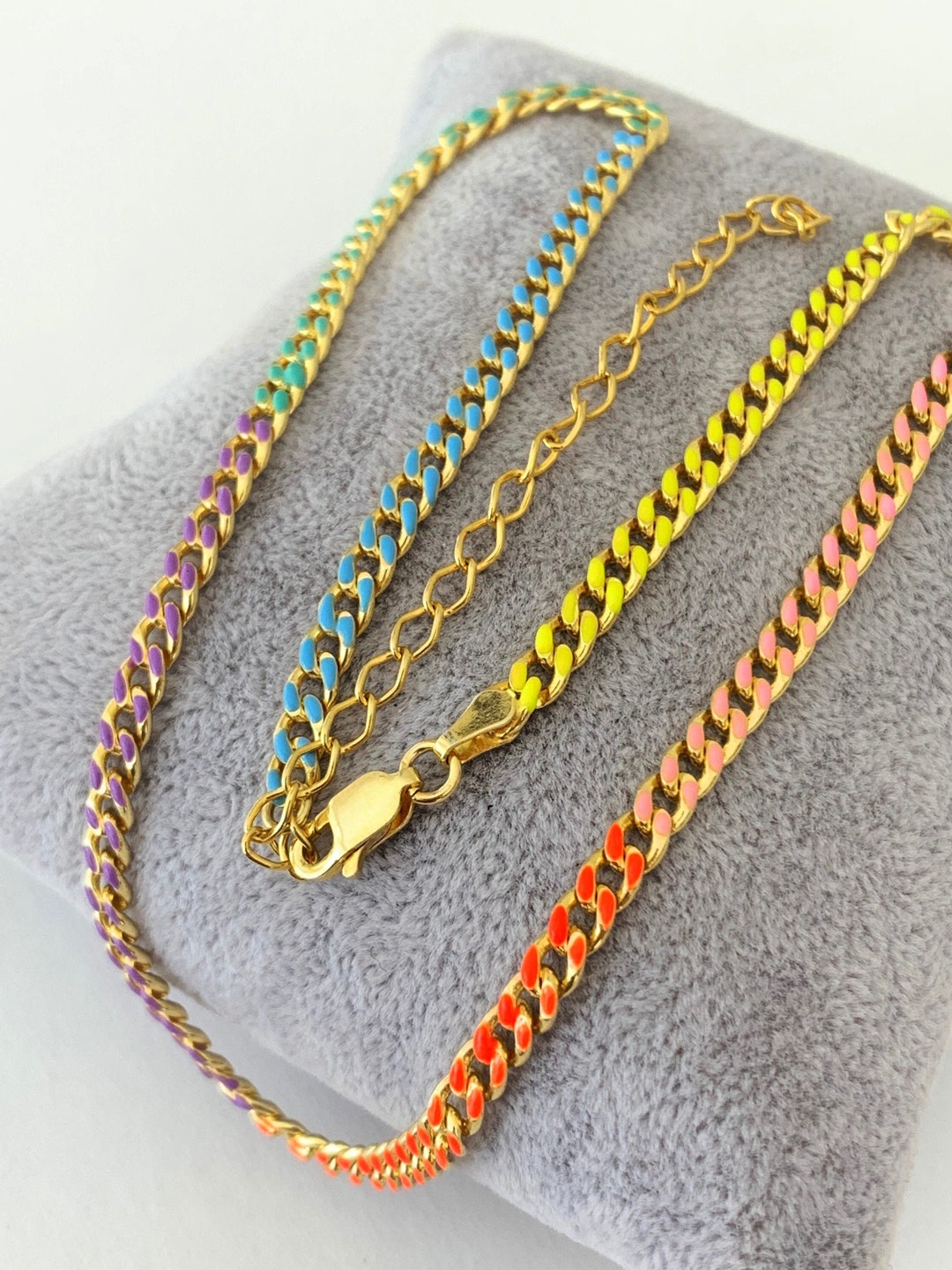 Enamel Chain Necklace, Rainbow Chain, Multicolor Chain Necklace ...