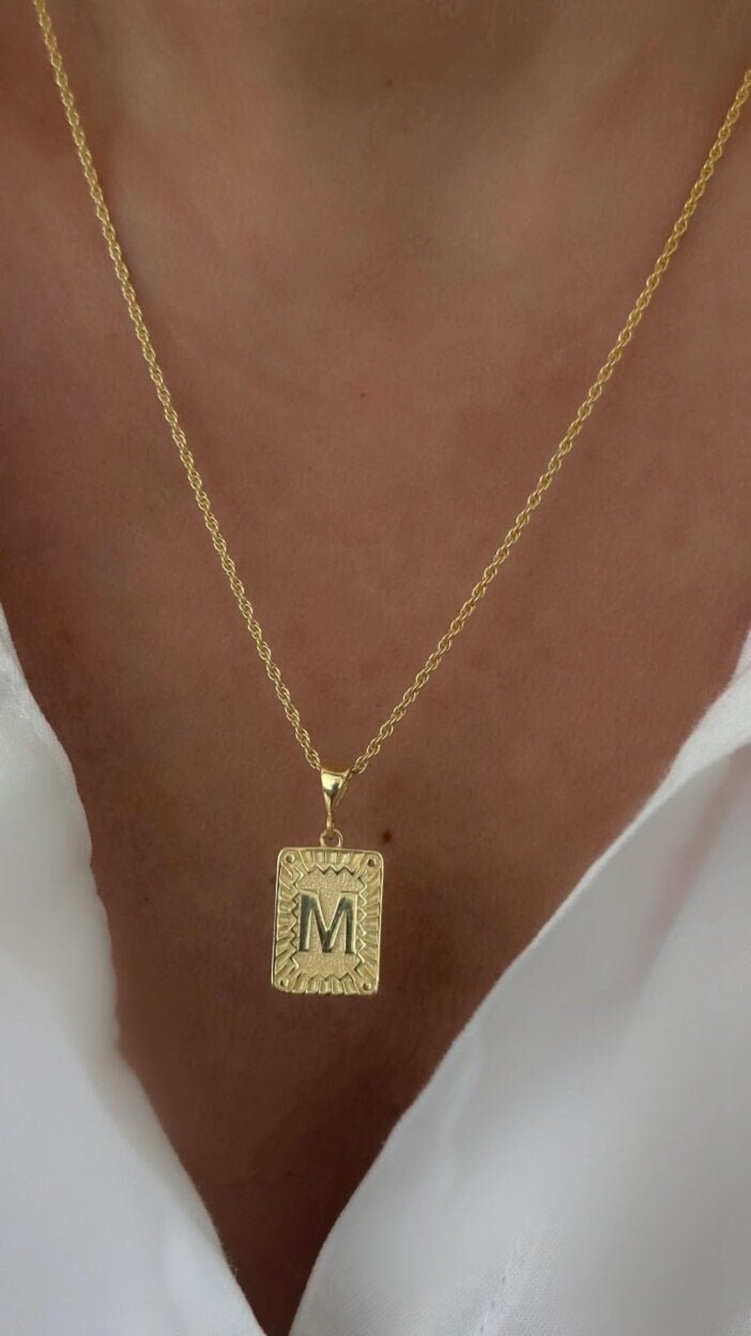 Retro Initial Letter Necklace, Layering Rectangle Letter Pendant ...