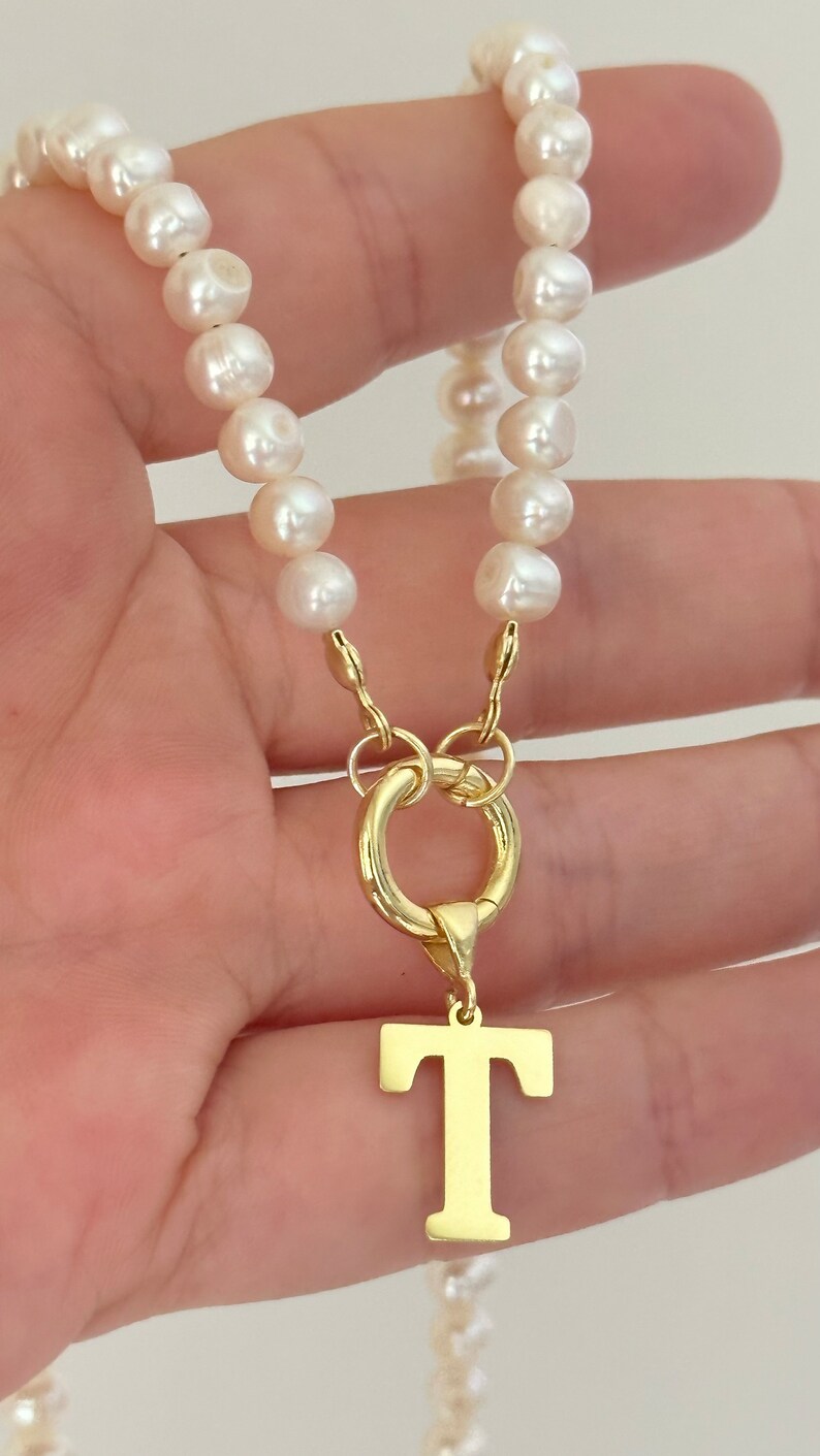 Initial Pearl Necklace Personalized Name Necklace Pearl - Etsy