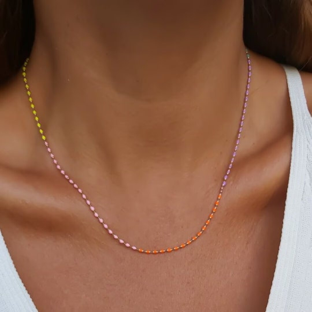 Enamel Necklace, Enamel Chain, Rainbow Necklace, Neon Chain Necklace ...
