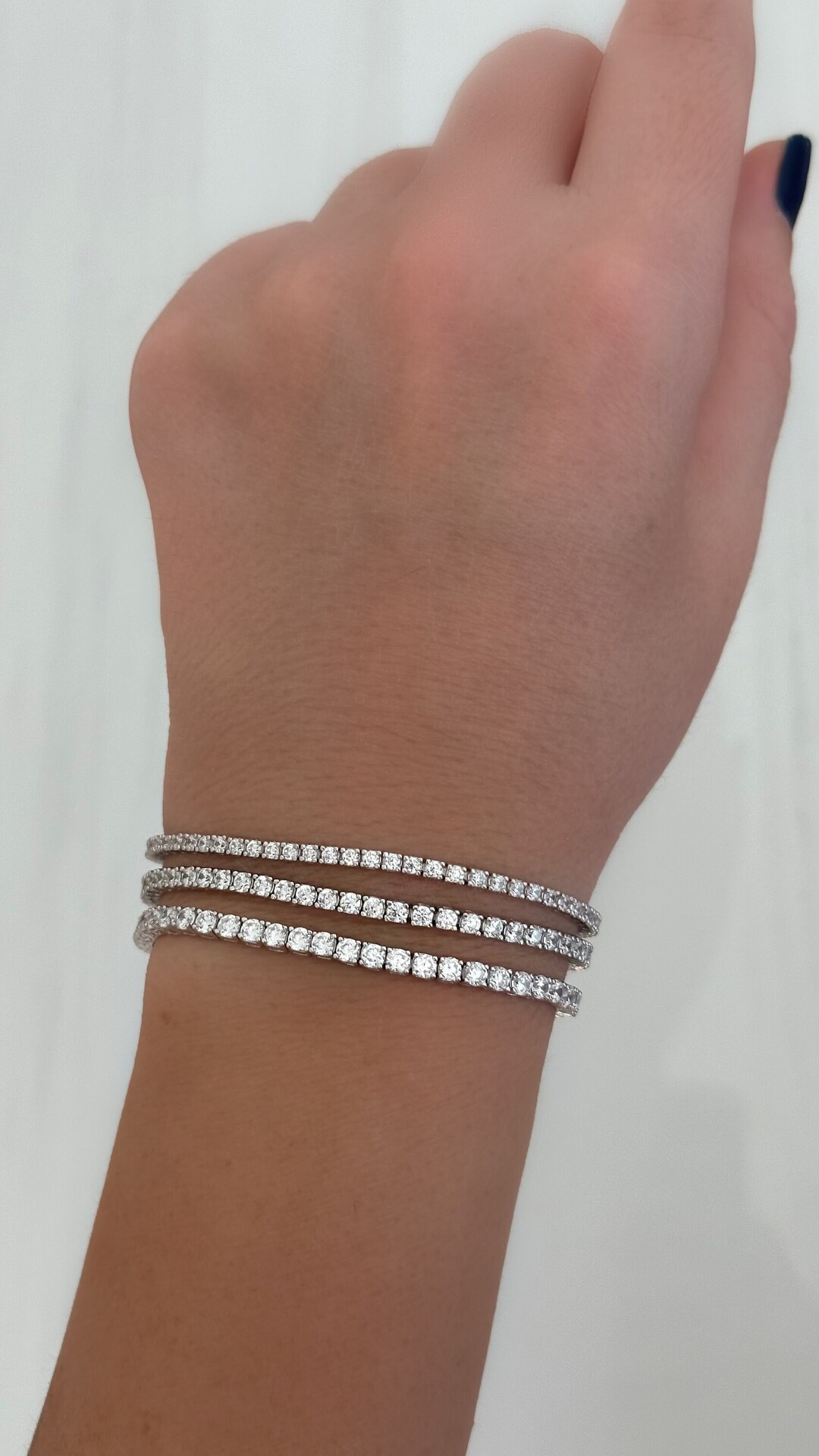 Bracelet tennis en or blanc 14 carats, argent sterling 925 avec diamants CZ, bracelet délicat en ...