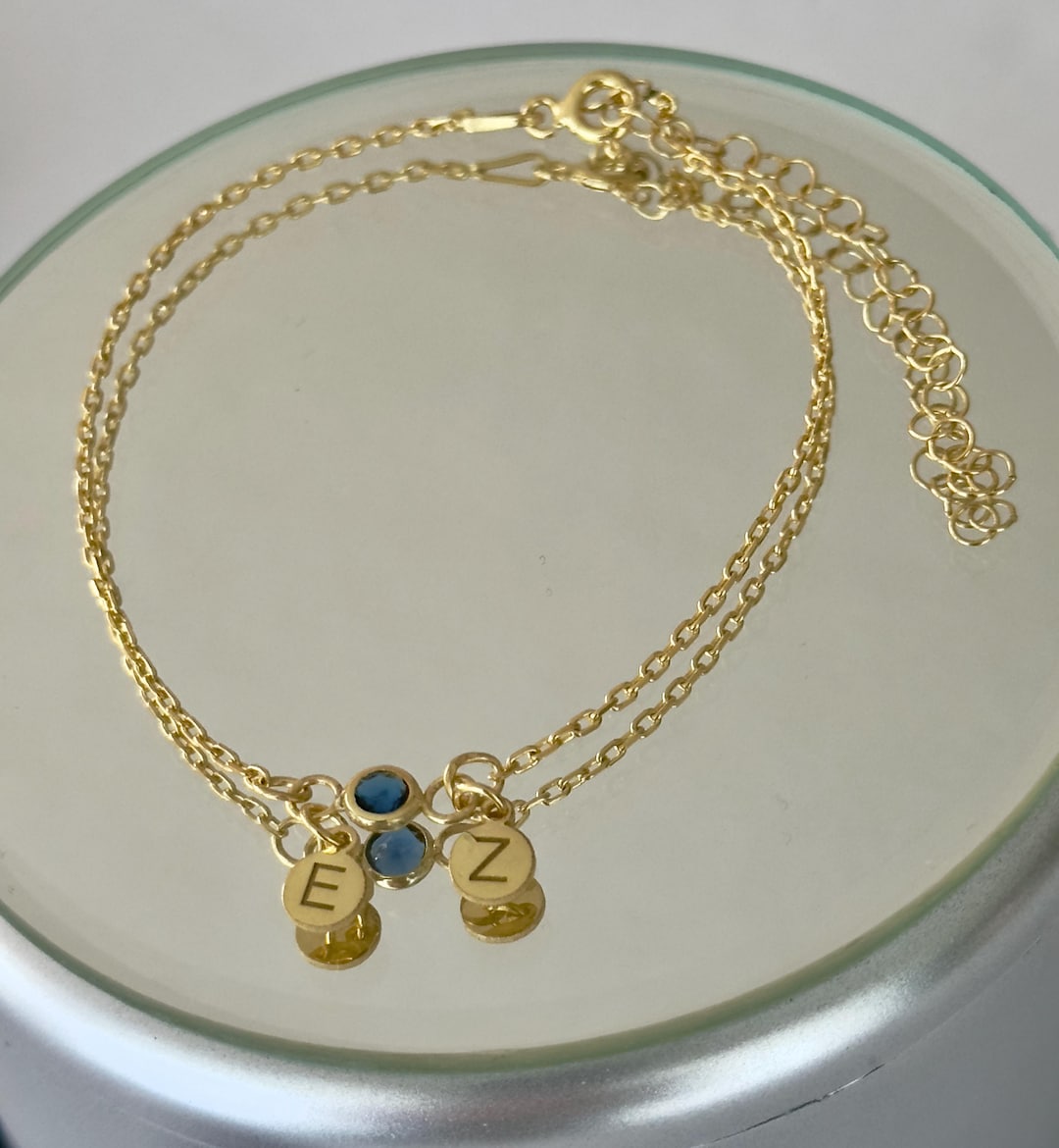 Personalized Birthstone Initial Bracelet: Sterling Silver Custom ...