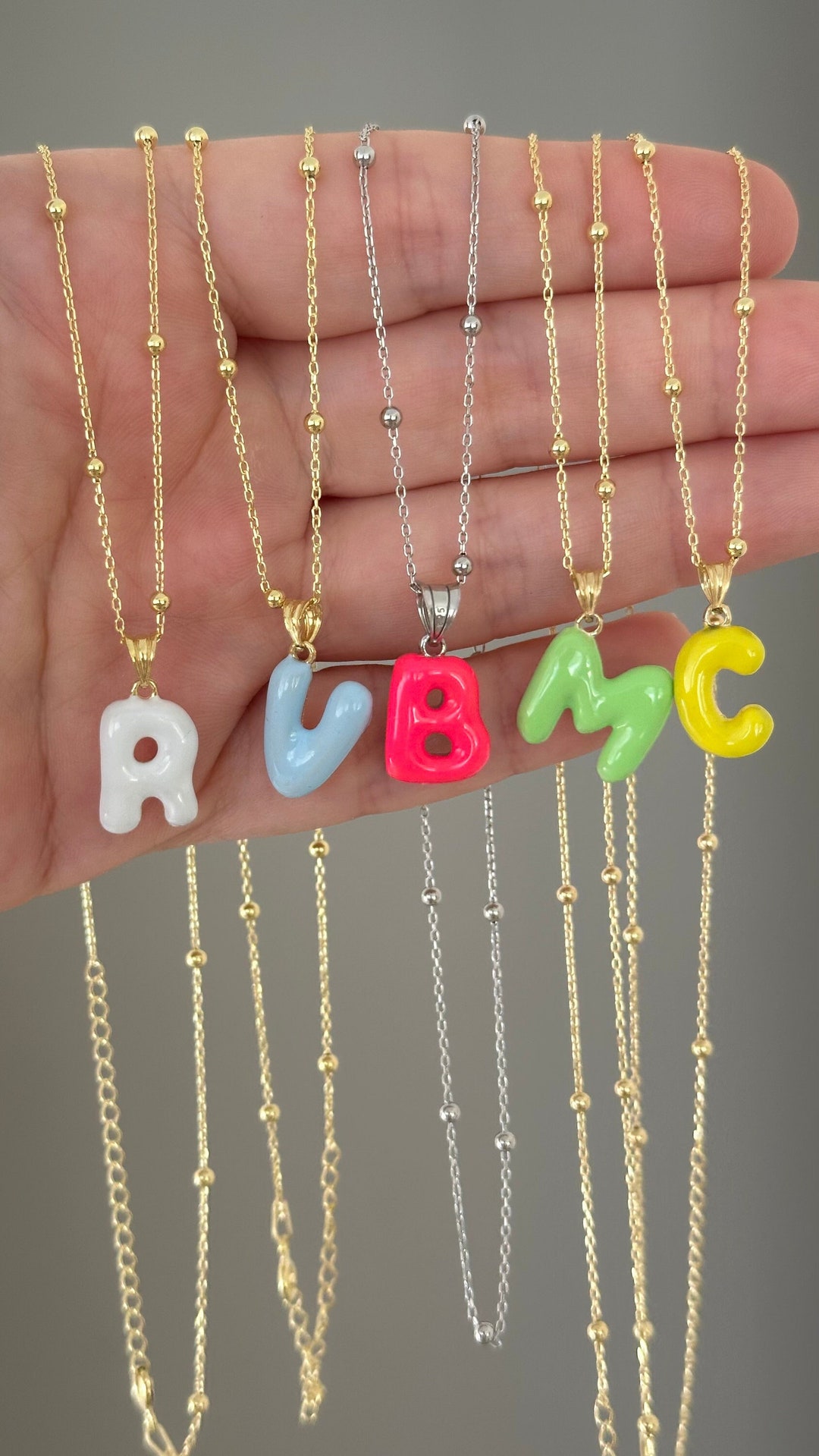 Cute Initial Necklace, Bubble Letter Necklace, Baloon 3D Puff Pendant ...