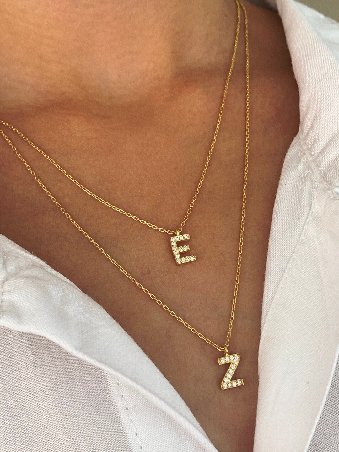 Layered Initial Necklace Custom Double Layer Initial - Etsy