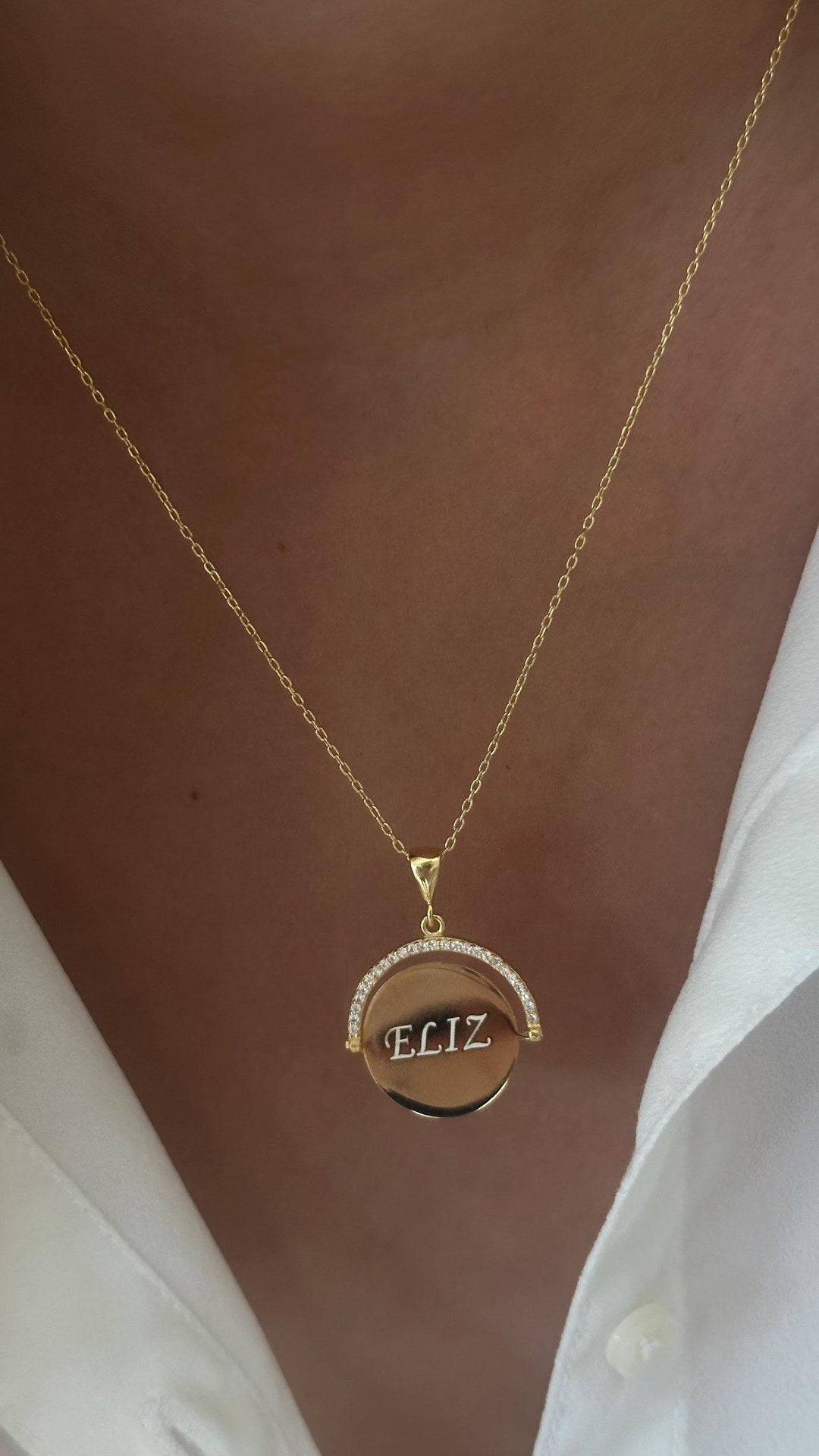 Name Necklace Custom Engraved Fidget Necklace Memorial Necklace 14k ...