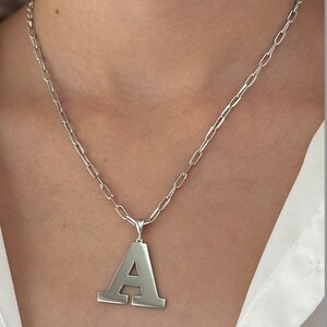 Sterling Silver Initial Necklace: Personalized Large Letter Pendant - Etsy