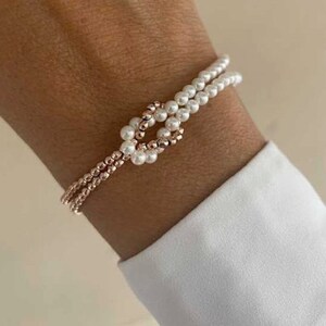 Double Chain Pearl Bracelet, Layer Gold Bracelet, Natural Freshwater ...