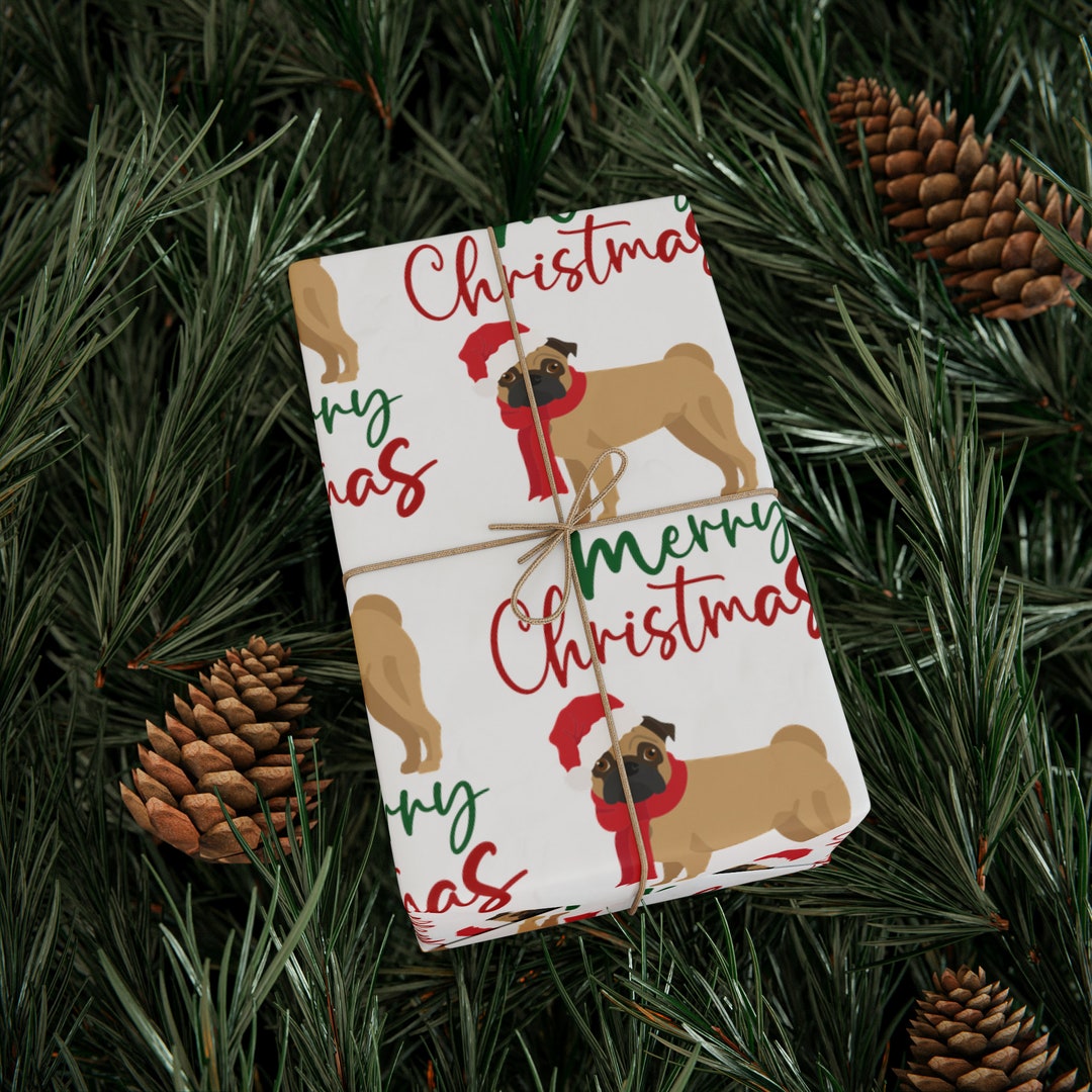 Holiday Pug Wrapping Paper Dog Gift Wrap Christmas Wrapping Paper Dog ...