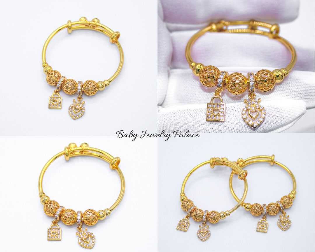 Girl's Diamond Key Lock and Crown Heart Charm Bangle, Children's ...