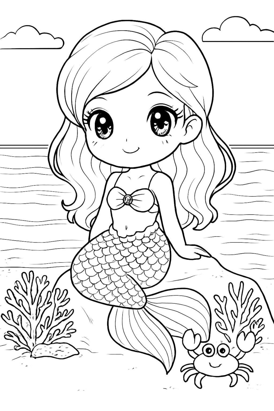 Cute Mermaid Coloring Page - Etsy