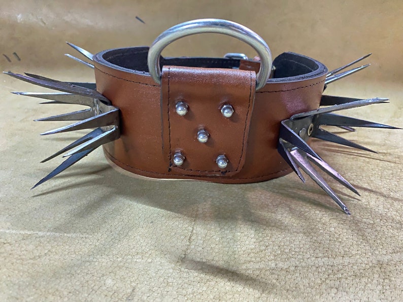 3' Spiky Wide Dog Collar Chain Set Buffalo Leather - Etsy