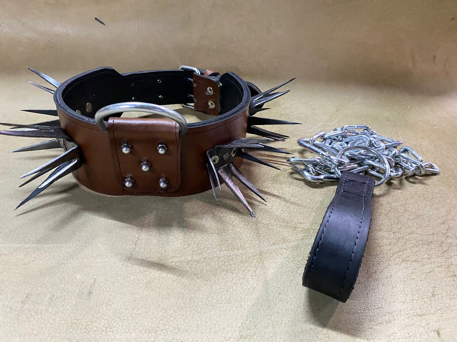 3' Spiky Wide Dog Collar Chain Set Buffalo Leather M/L/XL/XXL - Etsy