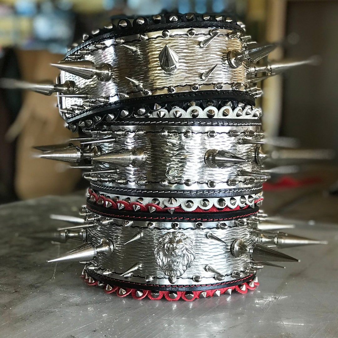 Spiky Leather Adjustable Padded Dog Collar L/XL - Etsy