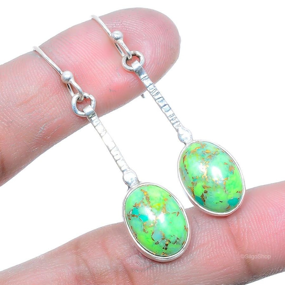 Copper Mohave Green Turquoise Earrings Green Drop & Dangle - Etsy