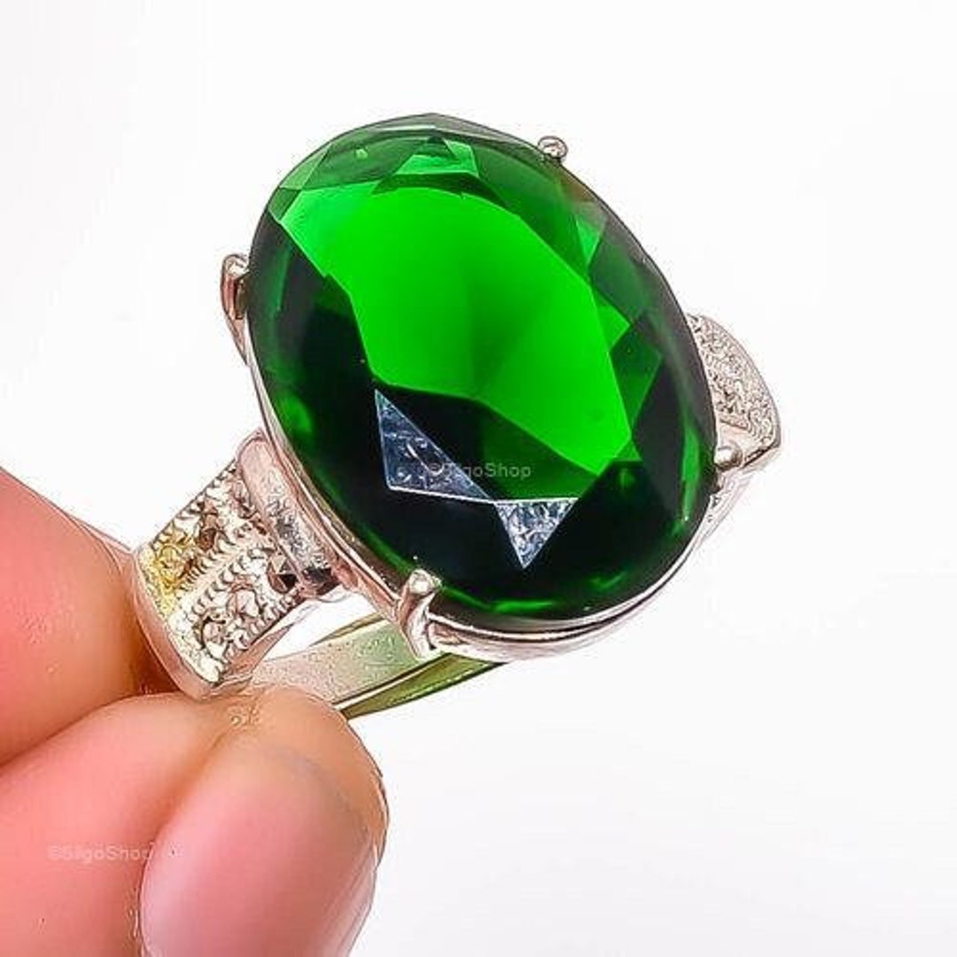 100% Genuine Emerald Quartz Ring, Gemstone Ring, Green Statement ...