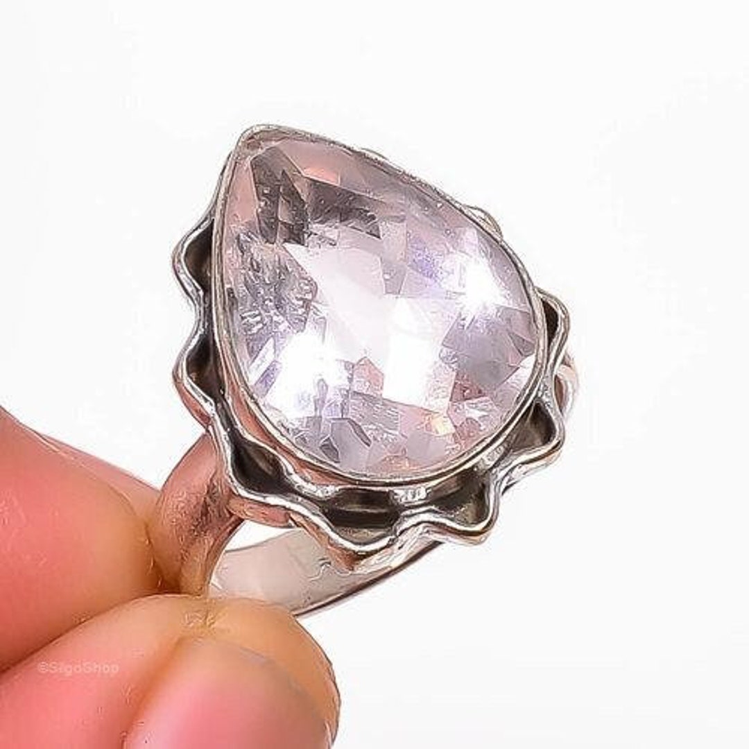 100% Genuine Rose Quartz Ring, Gemstone Ring, Pink Statement Ring, 925 ...