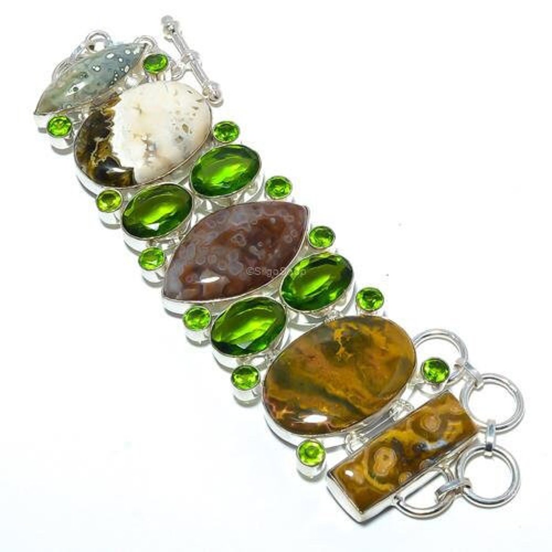 Exquisite Ocean Jasper Bracelet, Gemstone Bracelet, Green Chain ...