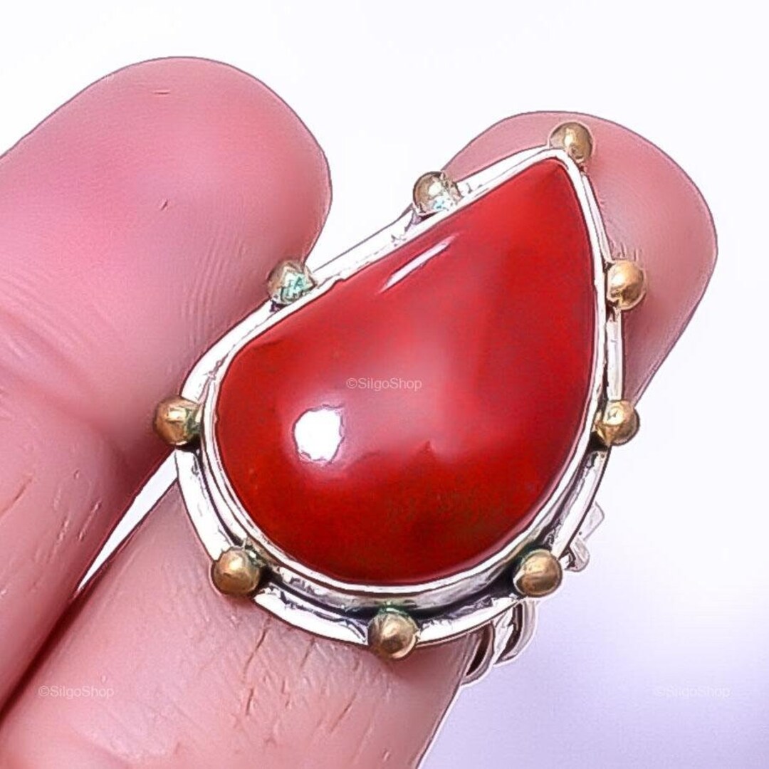 Vintage Natural Red Jasper Ring Gemstone Ring Red Statement Etsy