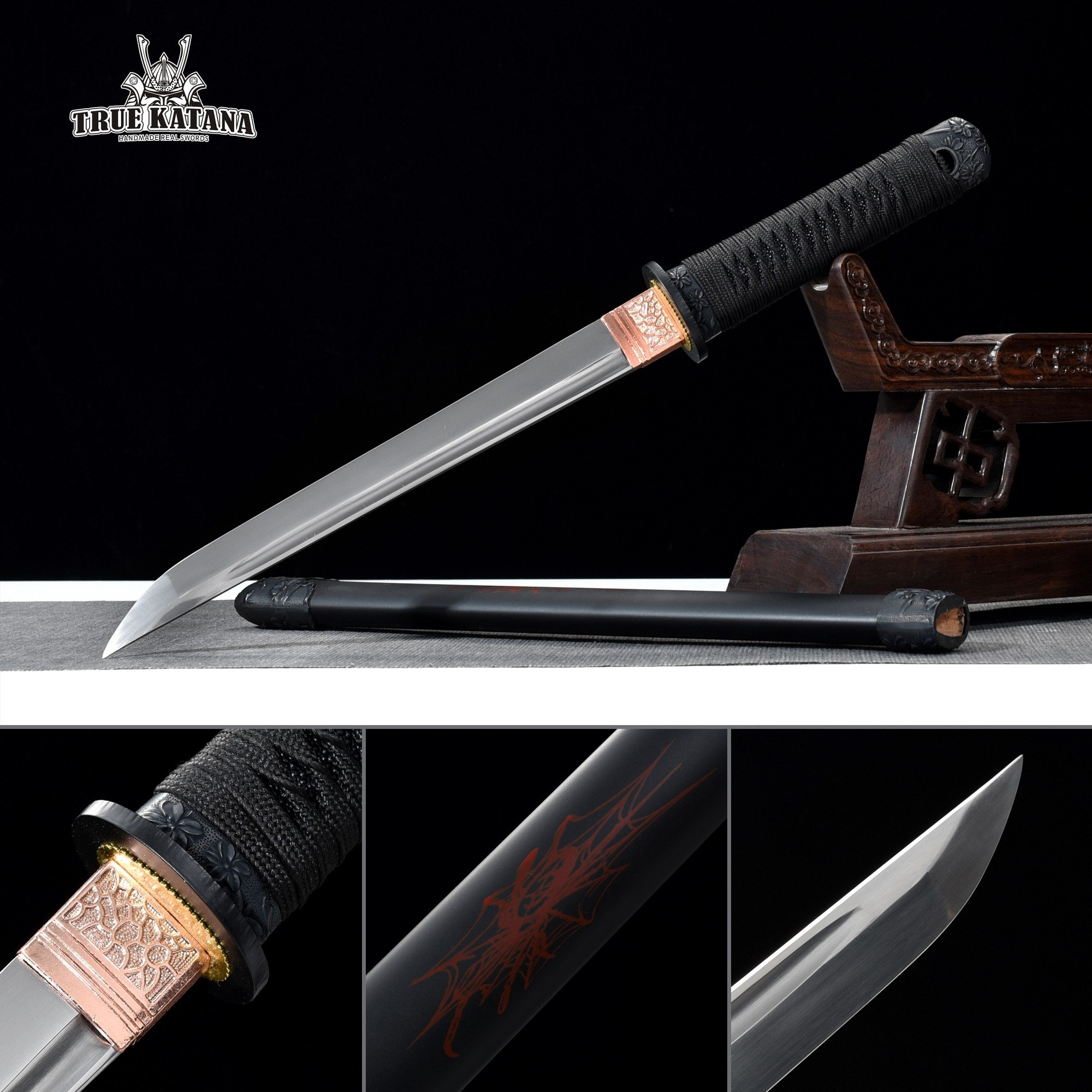 Militaria Handmade Pattern Steel Full Tang Real Japanese Aikuchi Tanto ...