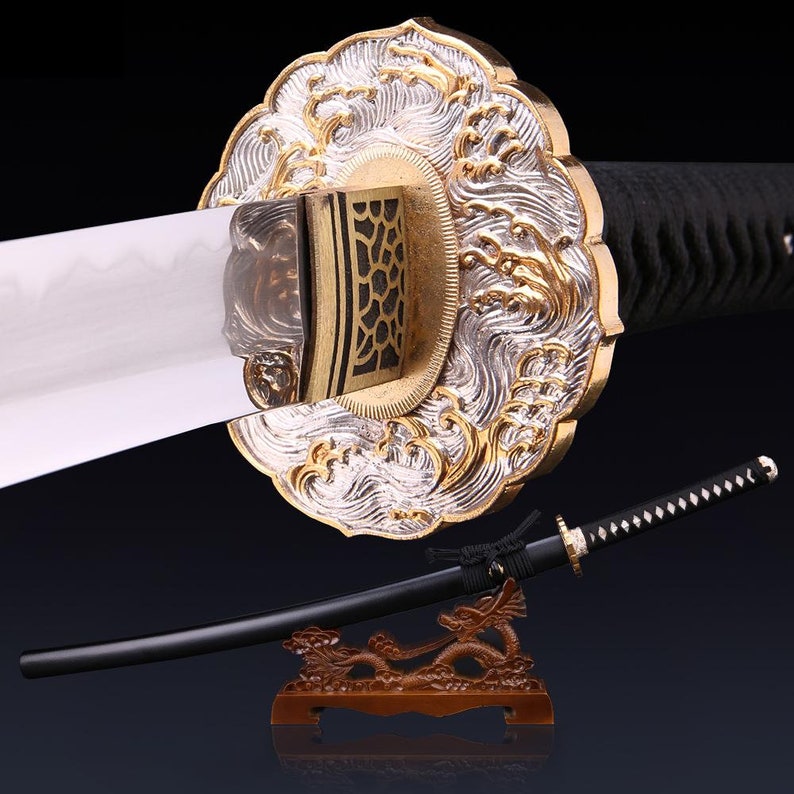Real T10 Handmade Big Wave Style Tsuba Katana Japanese Samurai | Etsy