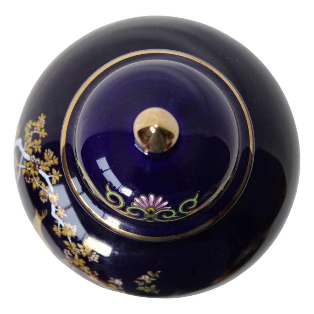 Vintage 1950s MCM Mid Century Modern Komatsu Japanese Dark Blue Gold ...