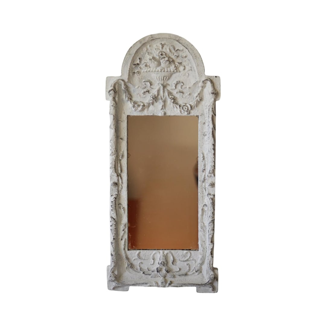 Vintage 1999 Grecian Greek 1990s Ornate Distressed White Scroll Mirror ...
