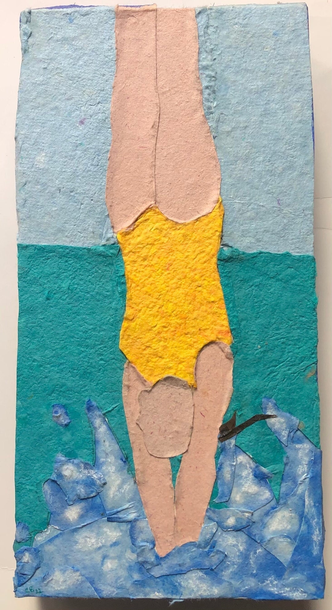 Original Artwork Swimmer Diving Pool 6" X 12" on Panel - Etsy