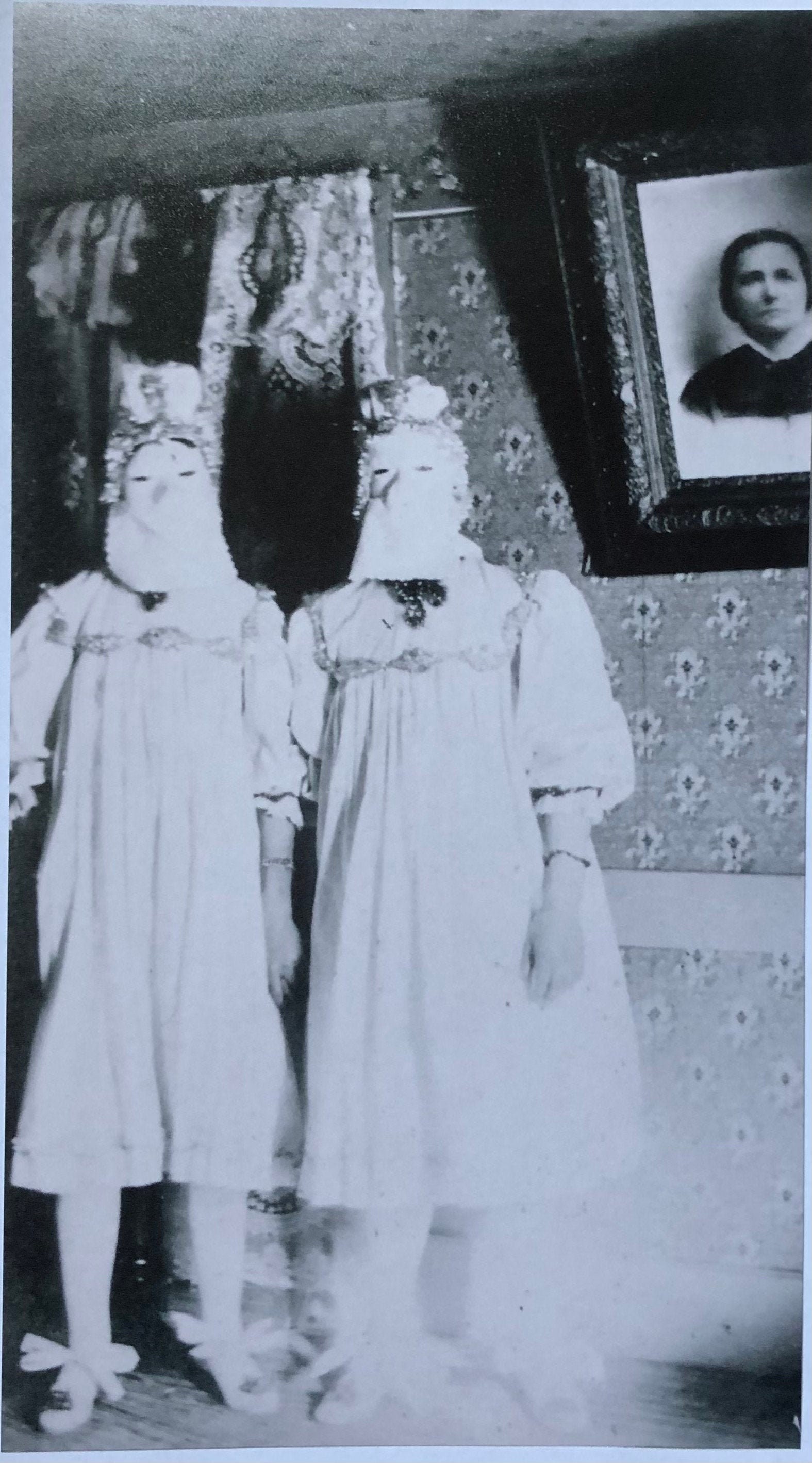 Halloween Ghost Twins Early Photo Reprint Scary Costumes Masks 5” X 9 ...