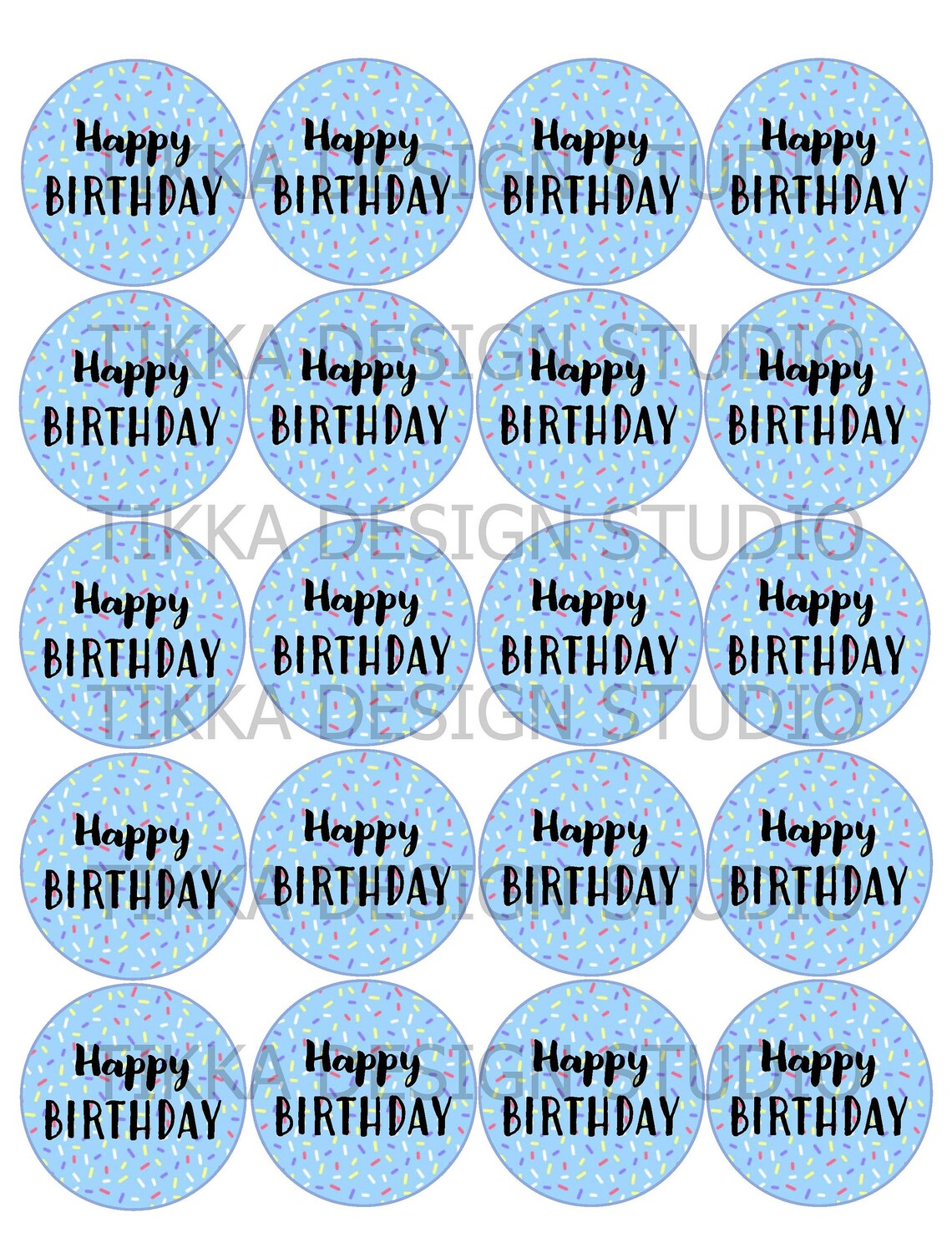 Printable Happy Birthday 2 INCH Cookie Tags - Blue Sprinkle Happy ...