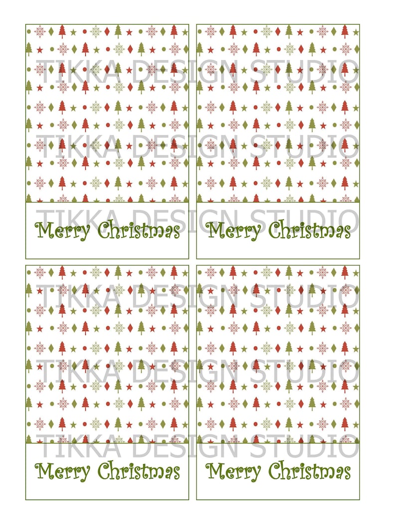 Printable Merry Christmas Cookie Card Merry Christmas Green Red Tree ...