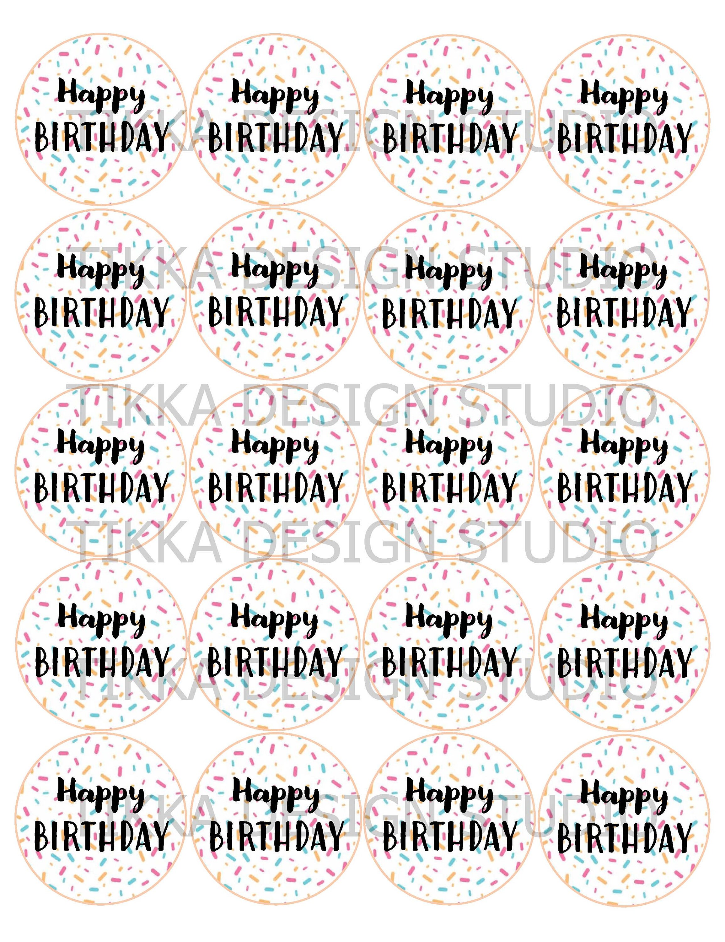 Printable Happy Birthday 2 INCH Cookie Tags - Sprinkle Happy Birthday ...