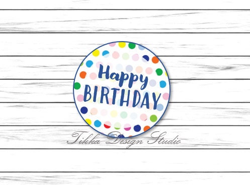 Printable Happy Birthday Cookie Tags - Rainbow Polka Dot Happy Birthday ...