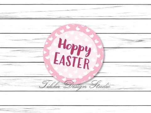 Printable Hoppy Easter Cookie Tags Pink Bunny Hoppy Easter Cookie ...