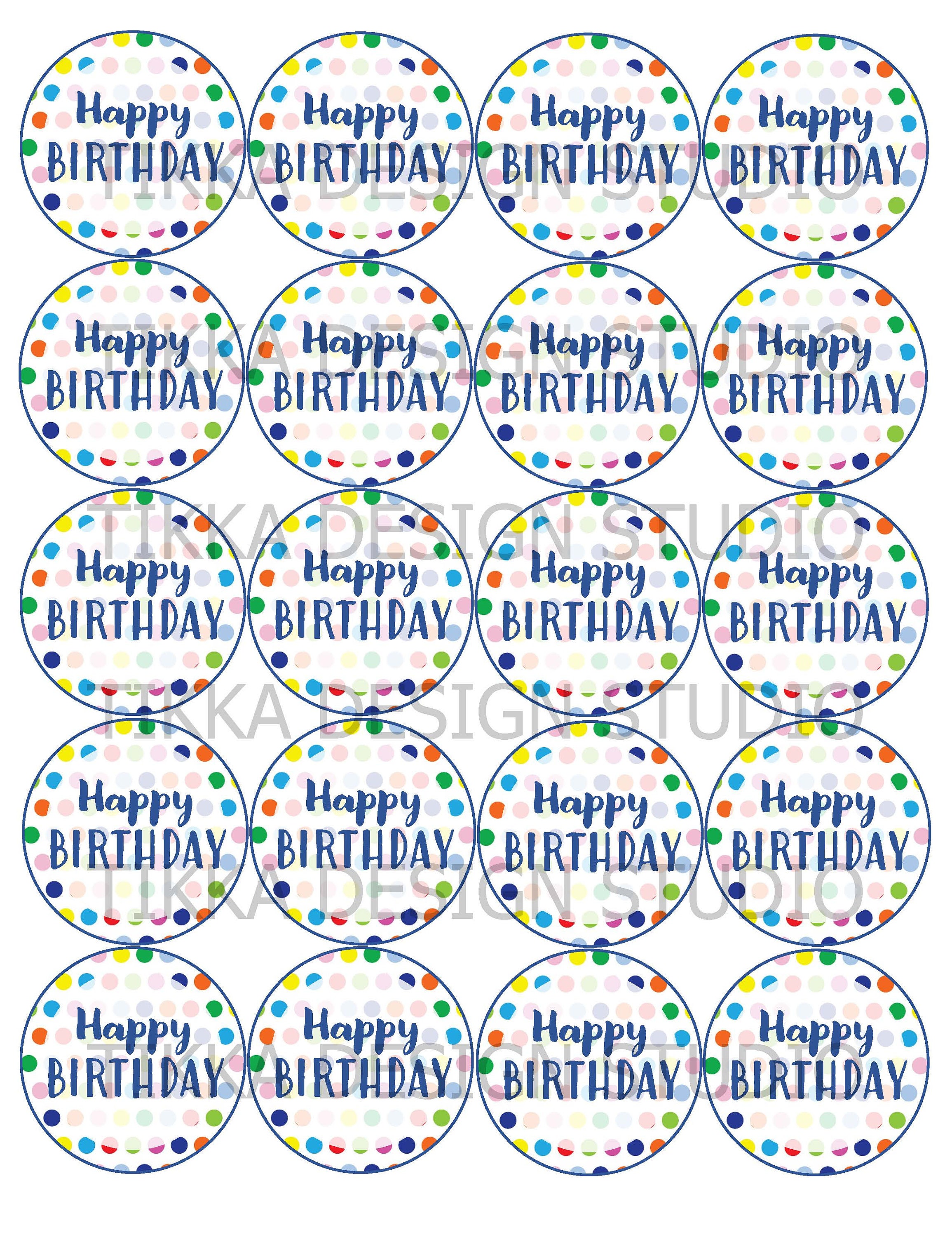 Printable Happy Birthday Cookie Tags - Rainbow Polka Dot Happy Birthday ...