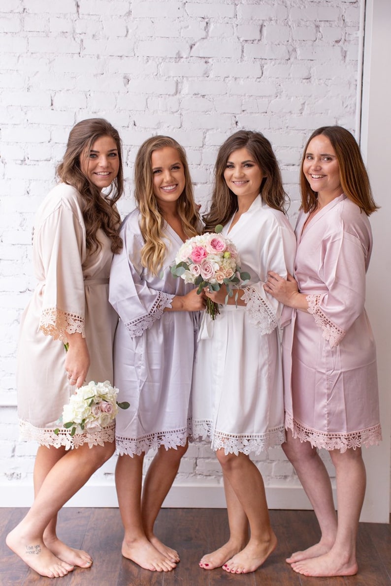Bridesmaid Robes Satin Lace Robe Bridesmaid Robe Bride - Etsy