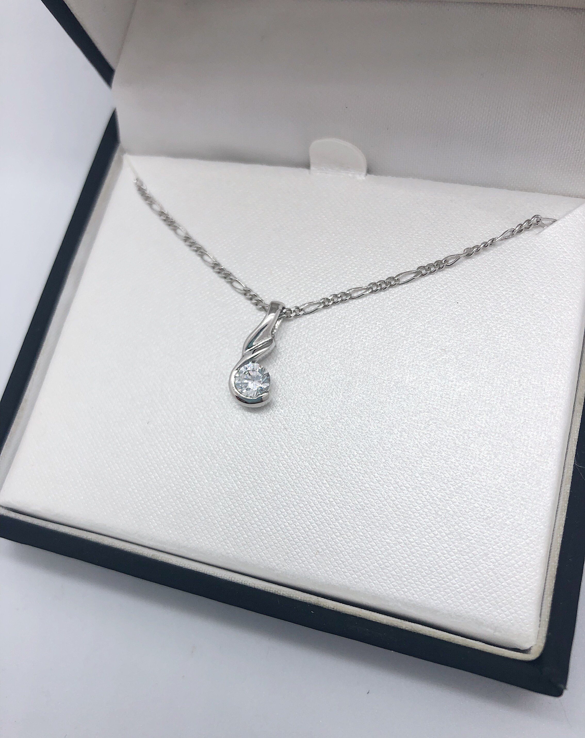 Rhodium Plated Base Metal Necklace With Round Brillant Freeform CZ ...