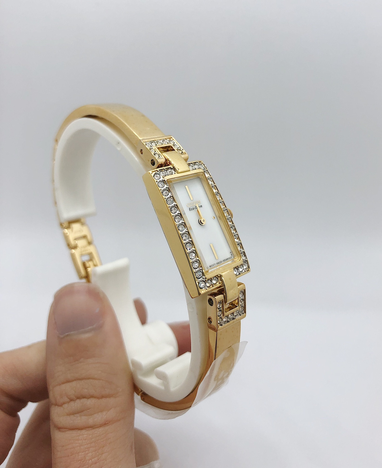 Silhouette Bangle Wrist Watch With Swarovski Crystal Detail and Gold ...