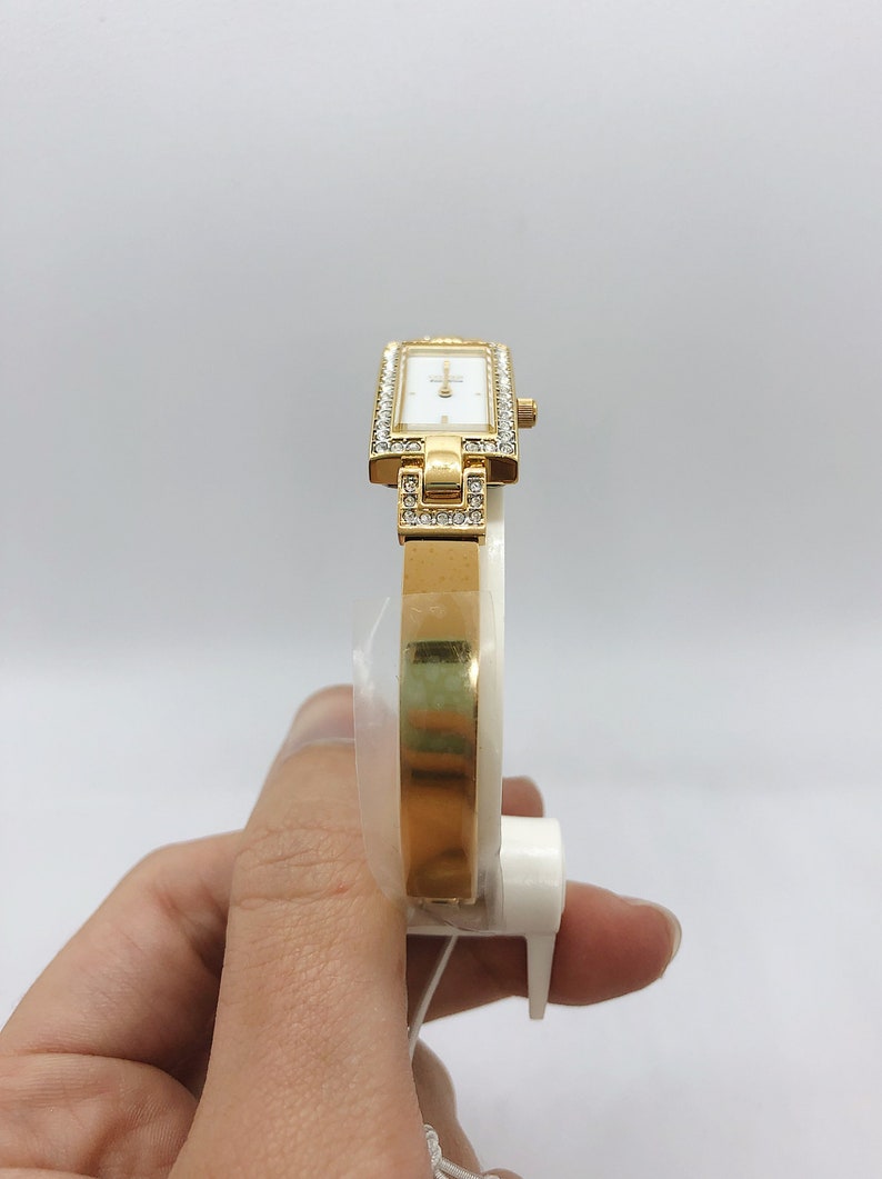 Silhouette Bangle Wrist Watch With Swarovski Crystal Detail and Gold ...