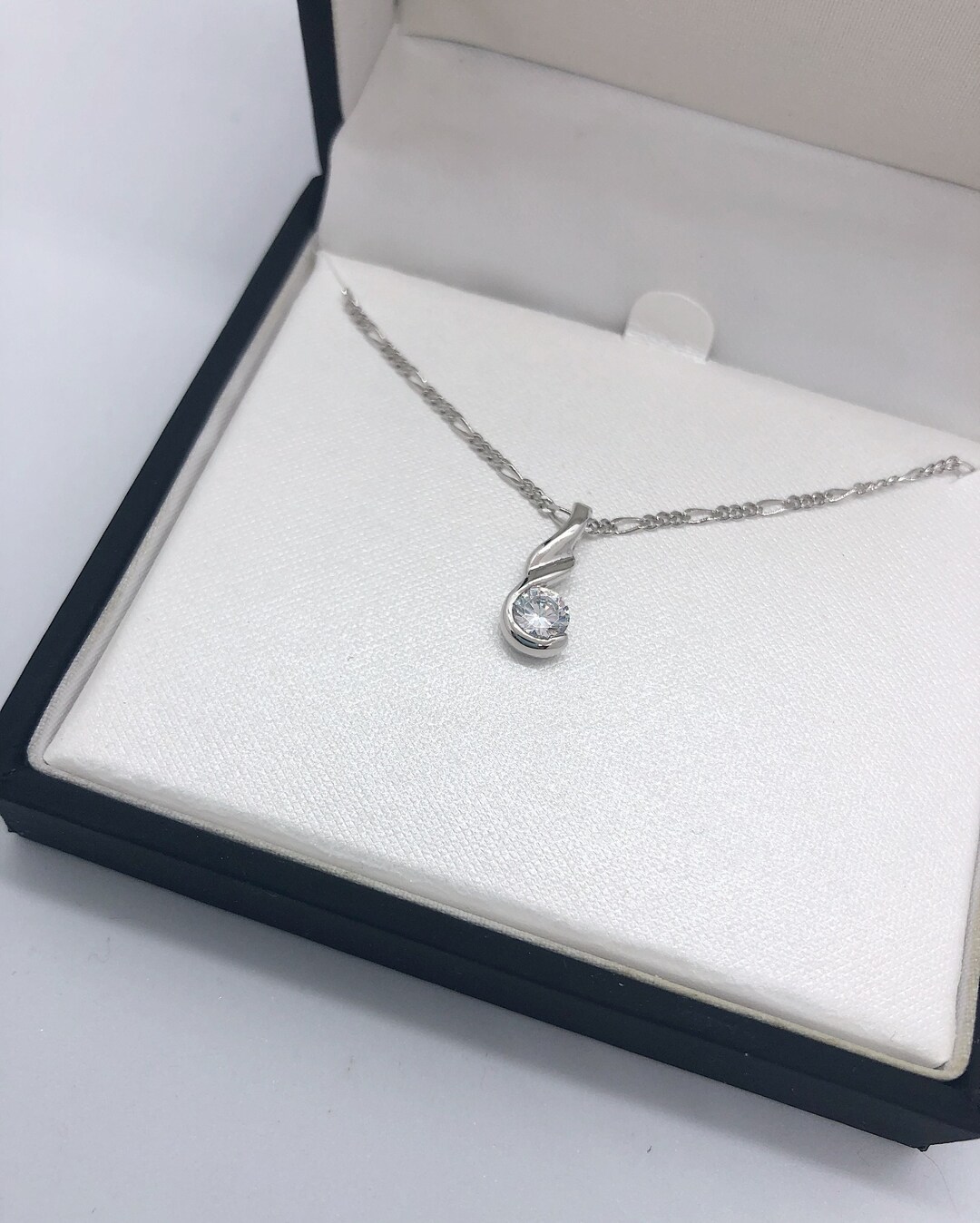 Rhodium Plated Base Metal Necklace With Round Brillant Freeform CZ ...