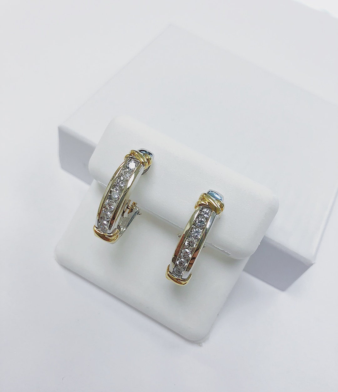 CUSTOM - 14K Women's Two Tone Omega Back Diamond Hoops With Gold Wraps ...