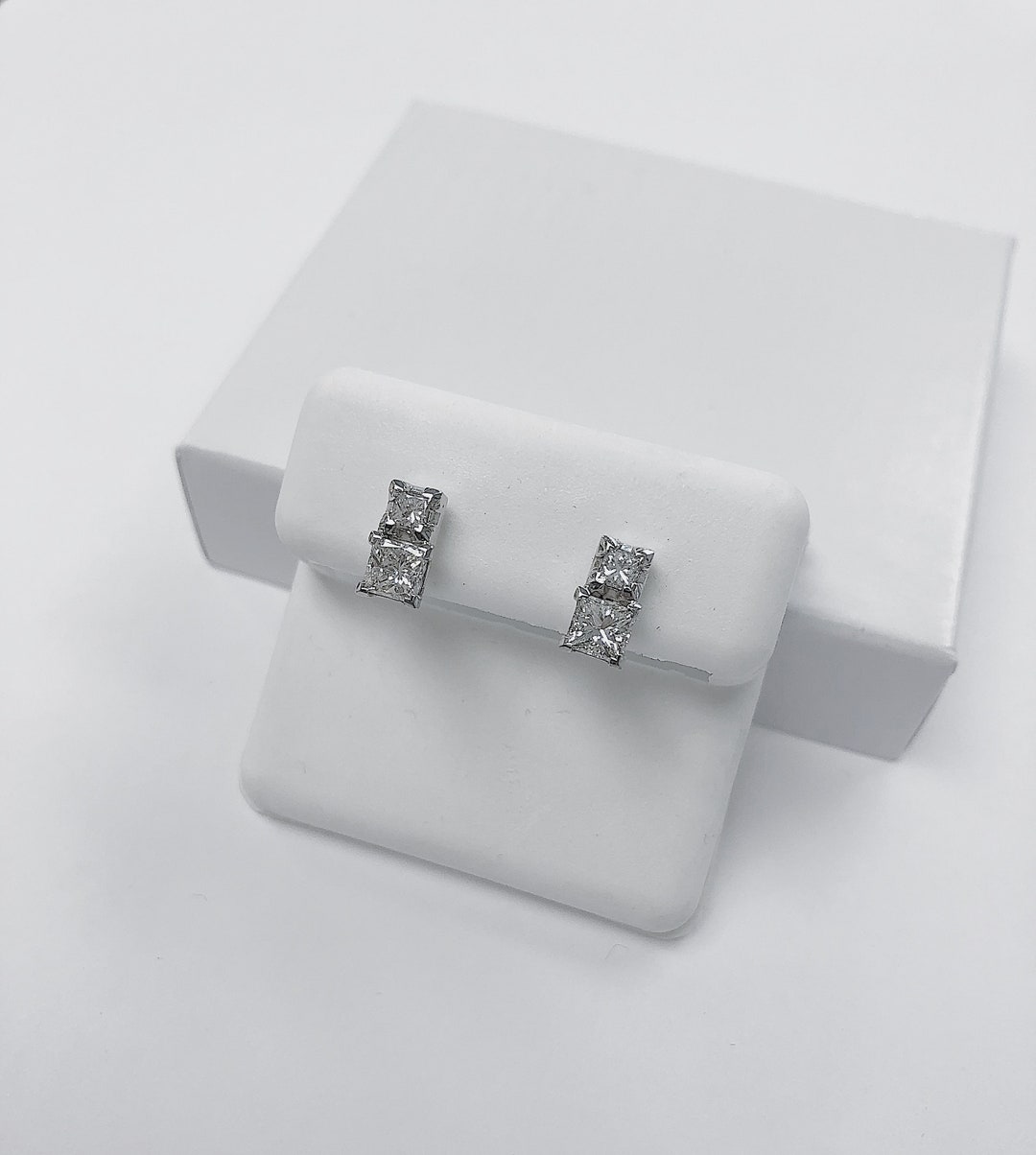 CUSTOM - 14K Diamond Double Stack Princess Cut Earrings - Etsy