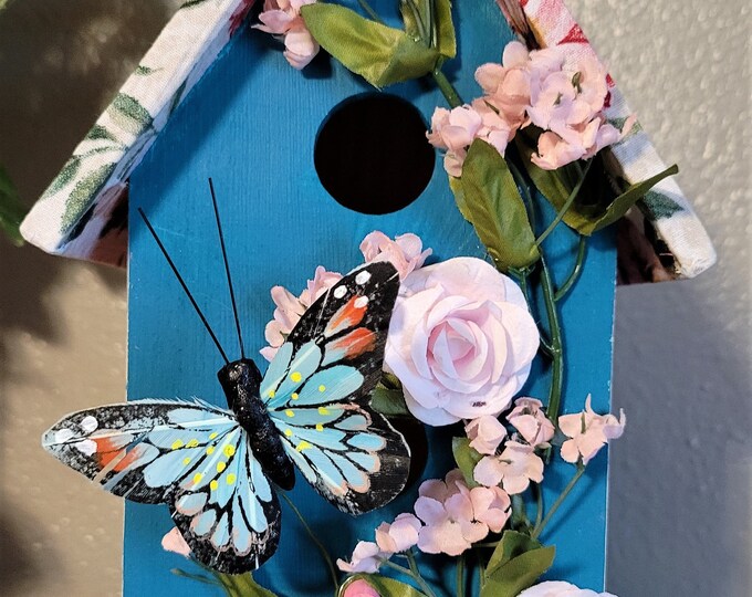 Birdhouse Tabletop Decoration, Spring Pink Floral, Stained Birdhouse ...