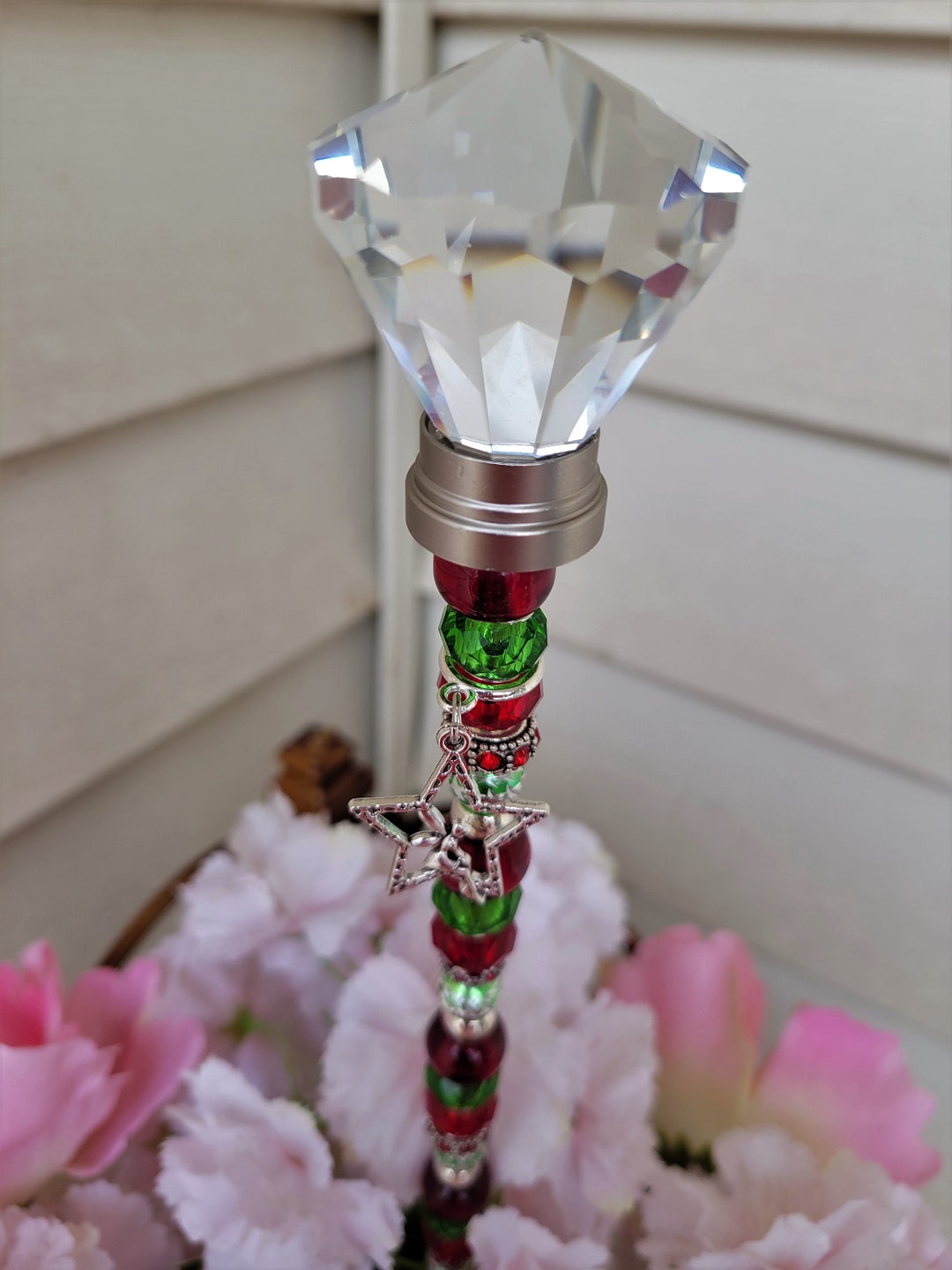 Red Green Jeweled Fairy Wand, Pandora Style Bead, Glass European Bead ...
