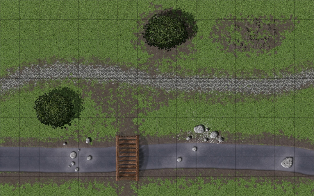 D&D Battlemap, a Forked Path by a River With a Bridge 10x16 1 Grid for ...
