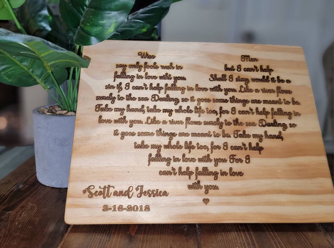 Wedding Song Lyrics Engraved, Wooden Anniversary Gift, First Dance ...