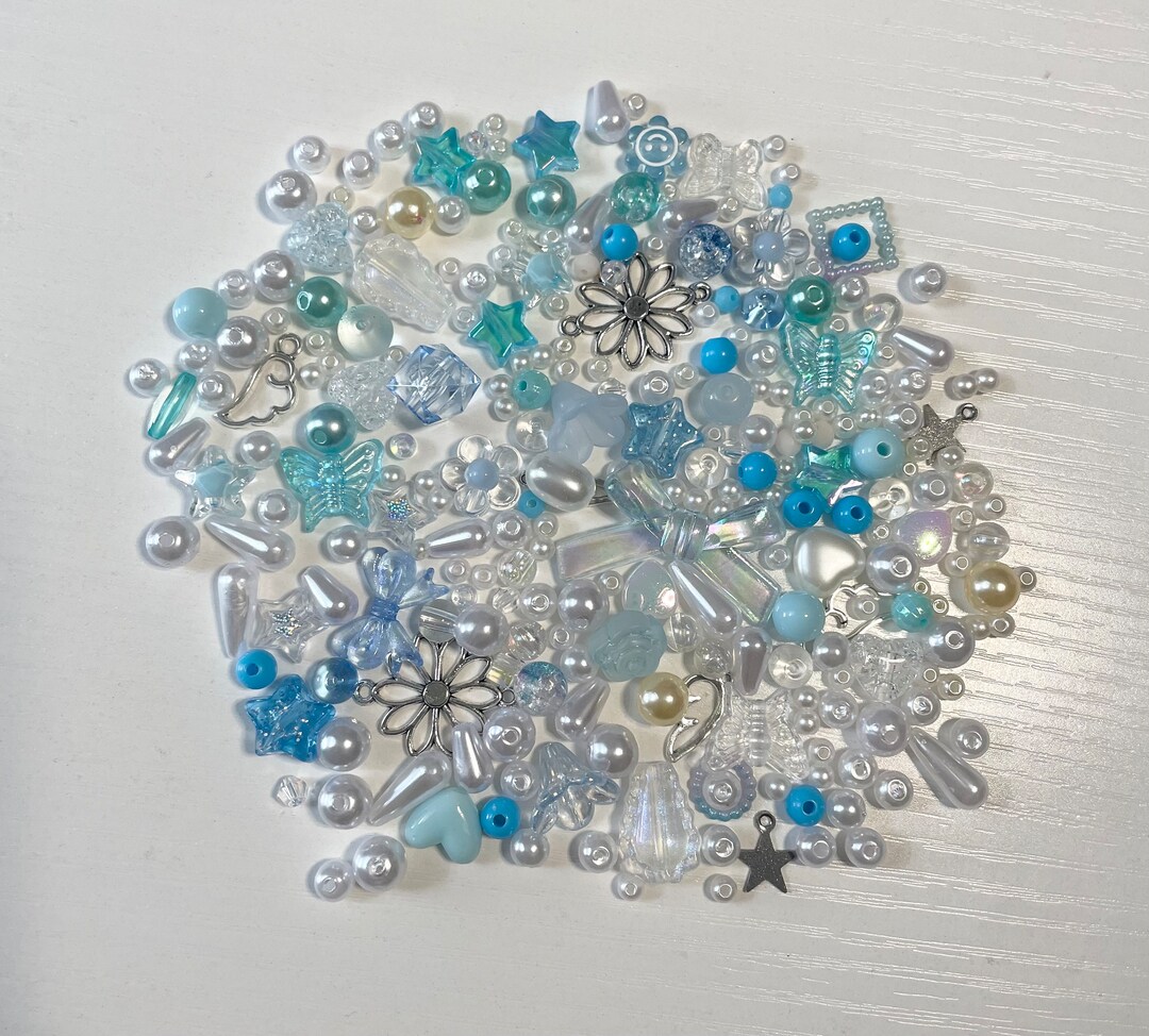 Mixed Blue Bead Soup With Mixed Pendants, Y2k Beads,glass Bead Mix ...
