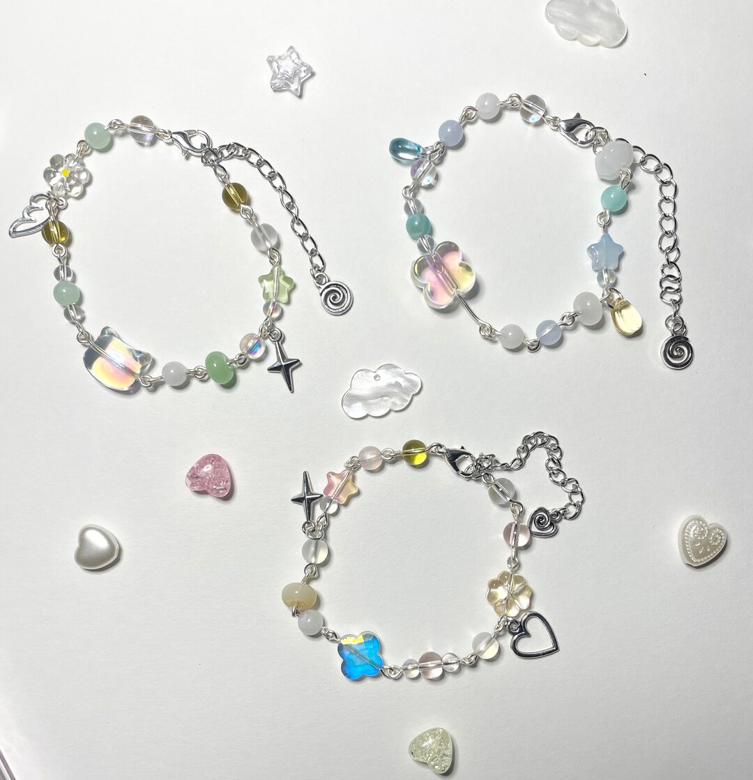 Pastel Themed Beaded Bracelets, Fairycore, Cottagecore, Kitty Cat ...