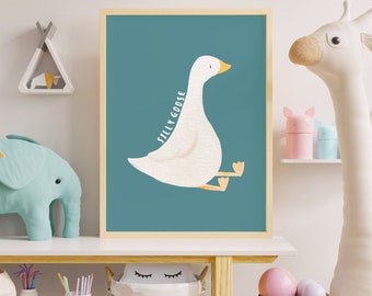 Silly Goose Wall Art, Cute Goose Poster, Dark Blue Boy Nursery Decor ...