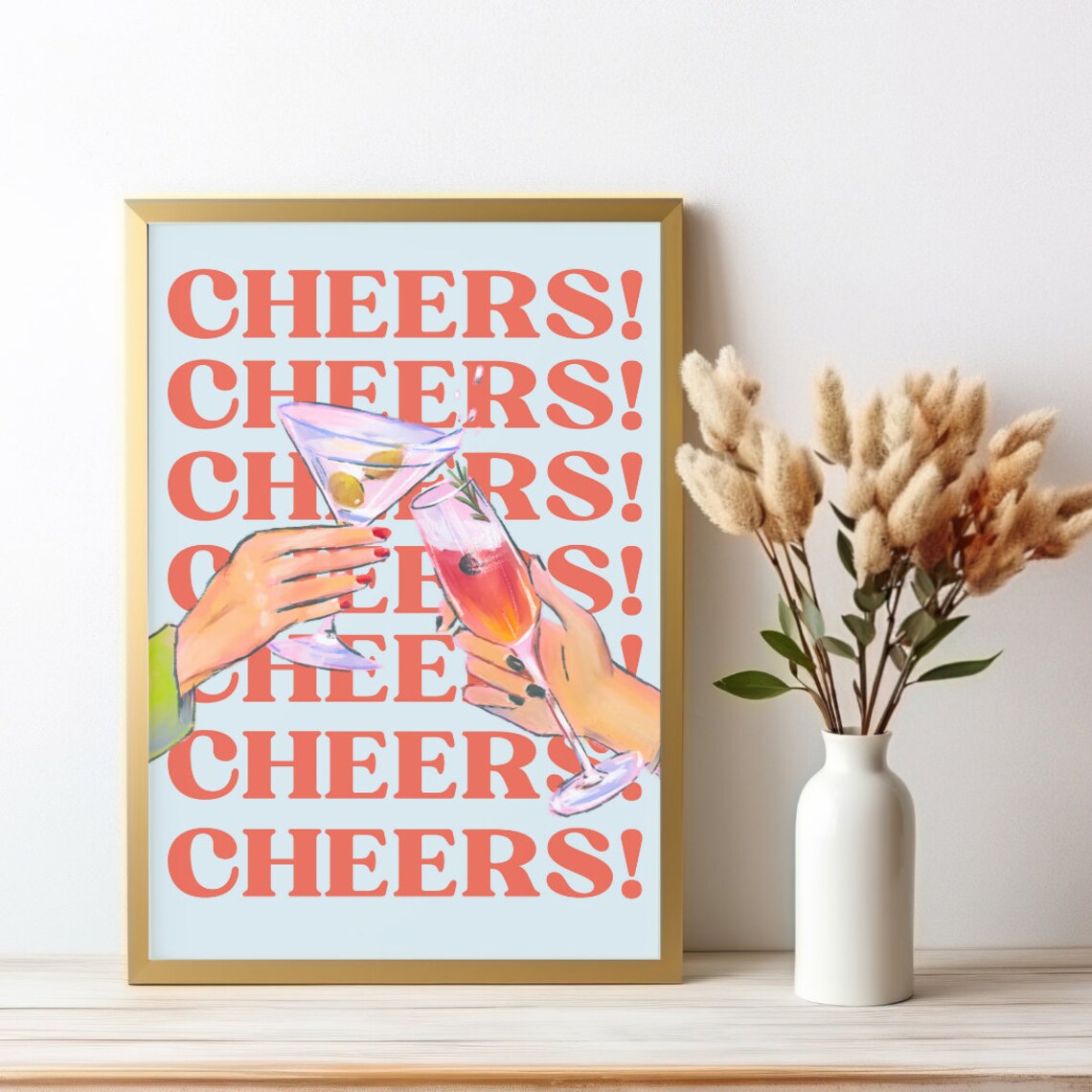 Vintage Liquor Poster Bar Cart Wall Art Cheers Retro Alcohol - Etsy